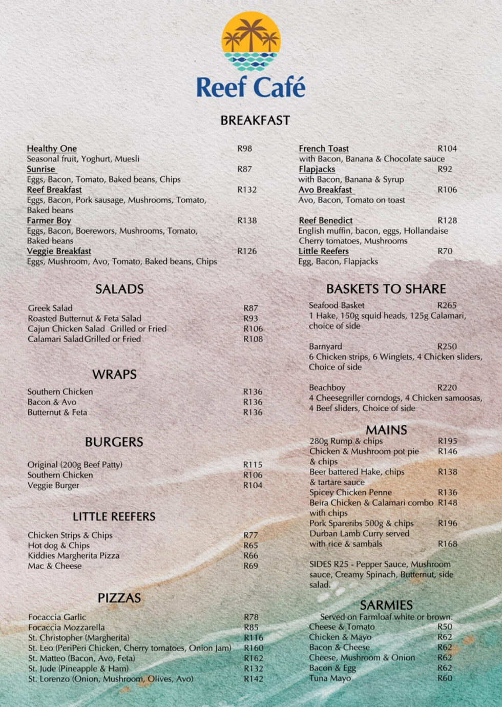 Reef Cafe Menu | Get your family access card for the year